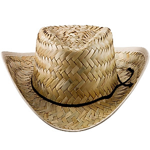 Bedwina Straw Cowboy Hat - Cowboy/Cowgirl Western Themed Costume Accessory, Men Women Sun Party Hat, Theme Party Supplies, Favor and Play Dress-Up, Adult Size
