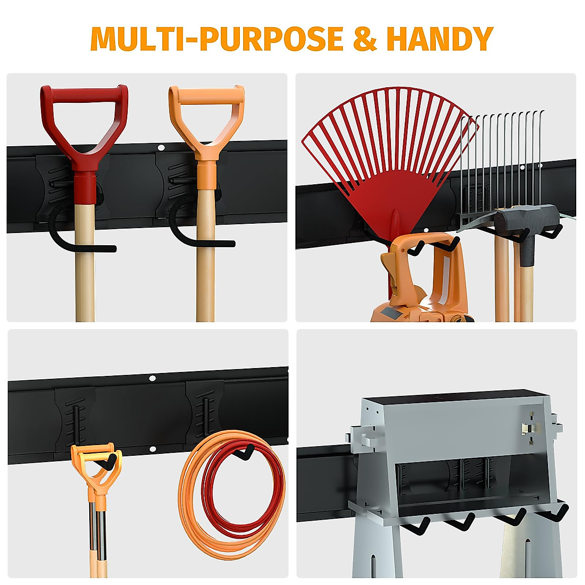 ASJFHEN Garden Tool Organizer, Garage Organization and Storage, Yard Tool Organizer for Garage with 10 Adjustable Hooks 48inch Tracks Max Load 500lb