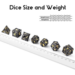 Dragon Hollow Metal DND Dice Set, DNDND 7 D&D Die Set with Metal Gift Tin for Dungeons & Dragon Game (Black with Gold Number)