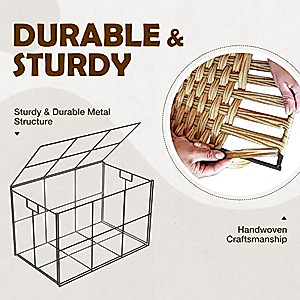 Greenstell Storage Basket with Lid, Handwoven Large Shelf Basket with Cotton Liner and Metal Frame, Foldable & Easy to Install, Storage Box Basket Bin with Handle for Bedroom, Laundry Room 65L (Natural, 22.2x13.4x13.4 inch)