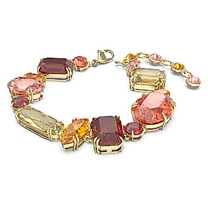 Swarovski Gema Soft Bracelet, Multicolored Crystals in Warm Tones, Mixed Cuts, on Gold-Tone Finished Band, Part of the Swarovski Gema Collection