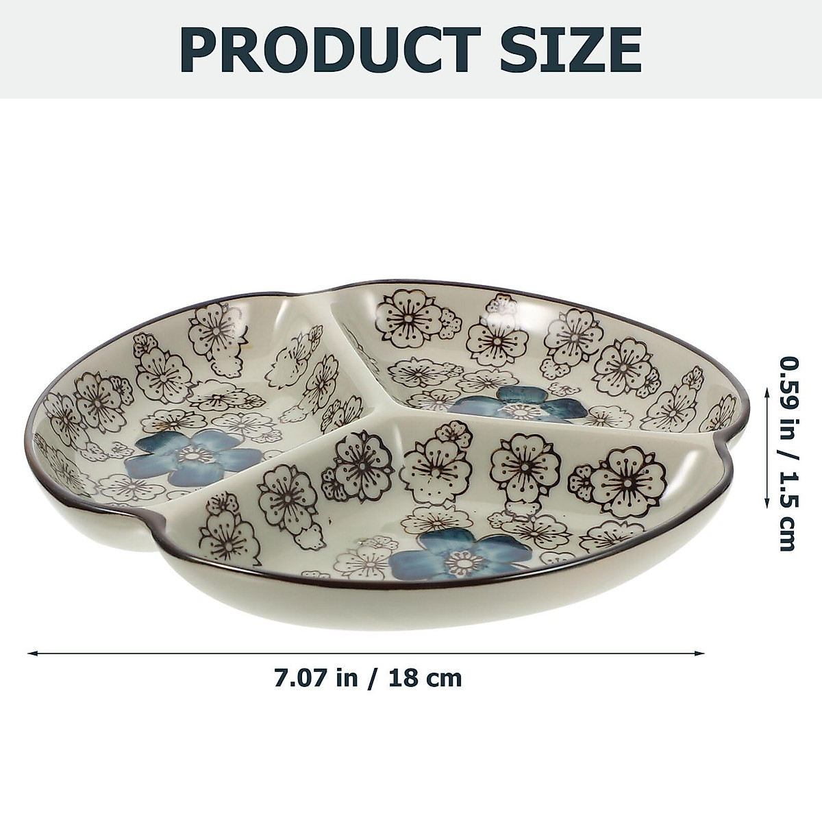 Kichvoe Ceramic Divider Dishes Compartment Food Plate Japanese Divided Serving Platter 3 Section Snack Tray Dried Fruit Storage Plate-7inch