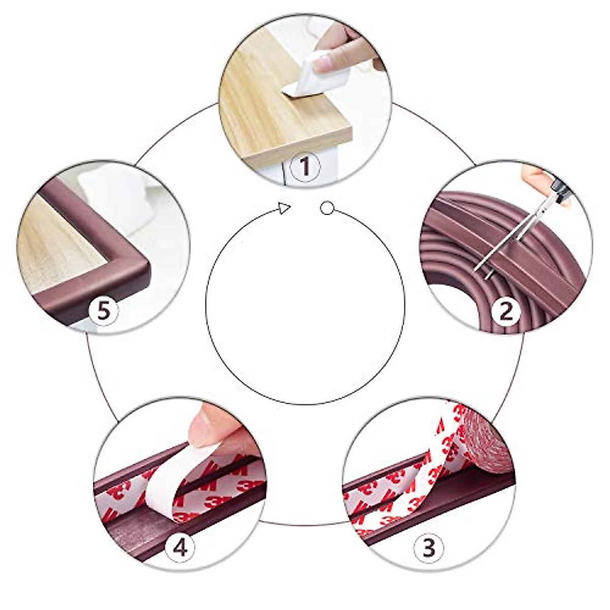 Rabofly Baby Proofing Edge & Corner Guards, 17.6ft-(16.40ft Edge + 4 Corners) Furniture Bumper Cushion Table Edge Corner Protector Non Toxic and Safe for Fireplace, Stair, Cabinet, Countertop, Coffee