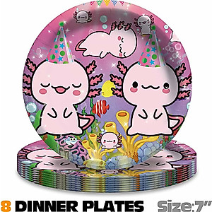 Axolotl Birthday Party Decorations Party Supplies Plates Balloons Banner Cake Toppers Plastic Cutlery Disposable Knives Forks Set Decorations Decor