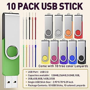 64GB Flash Drive Pack of 10 USB 2.0 Thumb Drives High Capacity 64 GB Memory Stick Jump Drive Pen Drive Zip Drive for Data Storage