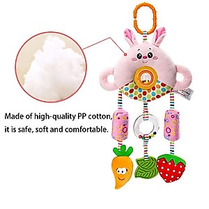 D-KINGCHY Baby Car Seat Stroller Toys Hanging Animal Plush Toys Soft Teething Rattle Toys Newborn Crib Bed Around Stuffed Toy with Wind Bell, Teether, Rattle Sound, Ring for 0-3 Years Old (Rabbit)