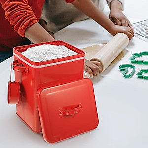 CALLARON Metal Laundry Soap Dispenser Container Holder with Scoop Laundry Powder Box Pet Food Storage Bin Kitchen Food Canister Pantry Organizer Pods Bin Holder Detergent Bin Red