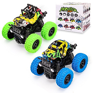 PlyEeight 2pcs Friction Powered Cars for Toddlers, 360° Rotation Stunt Push and Go Cars Educational Toys for 3 4 5 6 Year Old Boys Girls Gifts