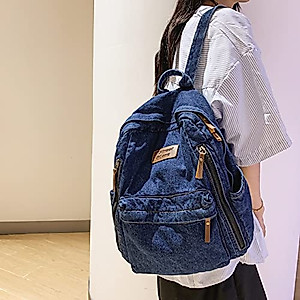 Panymmy Denim Backpack for Girls,Jean Backpack for Women Daypack Jeans Rucksack Travel School Bookbag Shoulder Bag (Navy Blue)