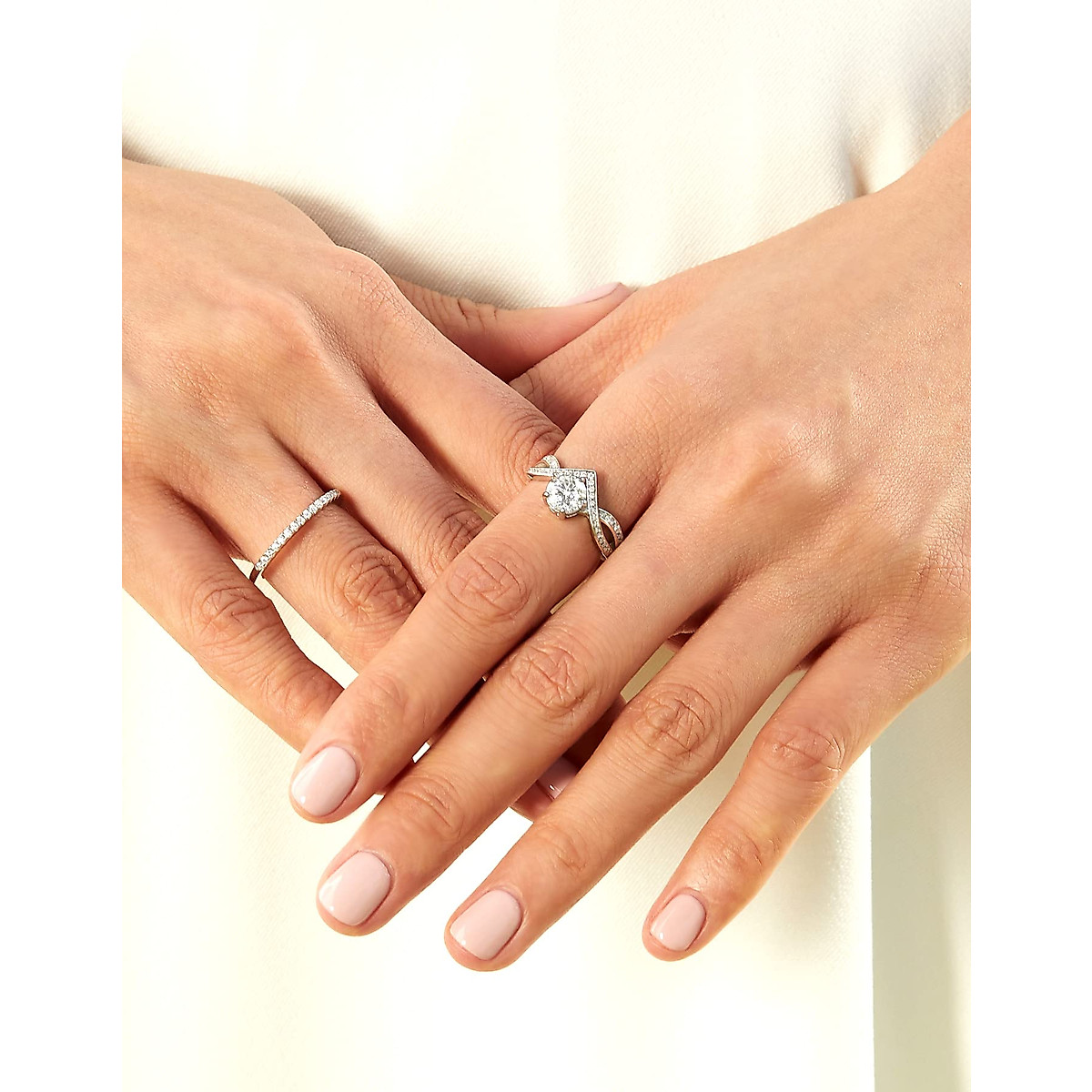 MomentWish Engagement Rings for Women, 1Carat Moissanite Promise rings, D Color VVS1 Simulated Diamond 925 Sterling Silver Accent Rings-Size7