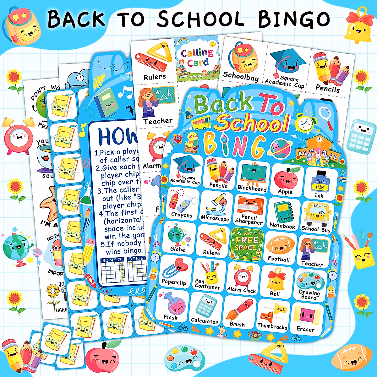 YTSQLER Back to School Bingo Games for Family Kids Party Games Gifts 24 Players School Bingo Games First Day of School Classroom Activities Bingo Cards Set
