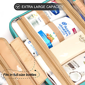 COOSKY Travel Hanging Toiletry Bag for Women, Cruise Ship Essentials, with Jewelry Organizer, Extra Large Makeup Dopp Kit, Waterproof Cosmetic Bags, Toiletries Kit Set with Trolley Belt, Blue