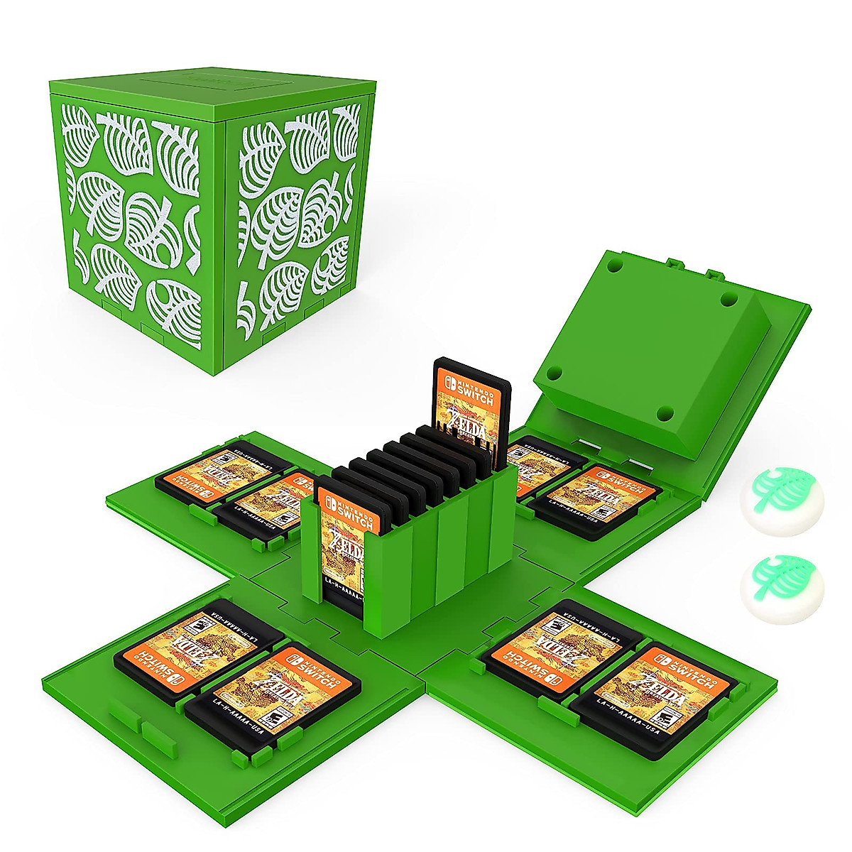 UFOPETIE Card Case for Nintendo Switch Game Card Storage,Compatible with Nintendo Switch Case Animal Crossing Theme,Game Case for Animal Crossing Cards,for Switch Accessories-Thumb Grip 2PCS-Leafs