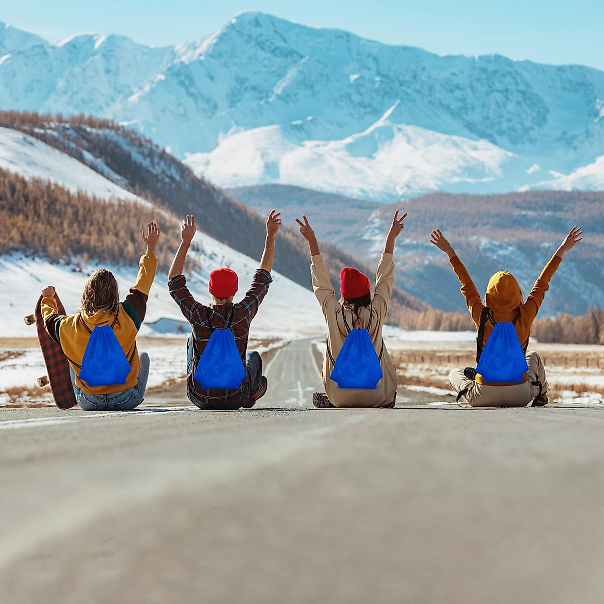 KUUQA 12 Pcs Drawstring Backpack Bags Sport Gym Sack Cinch Bags Bulk for School Traveling and Storage (Blue)