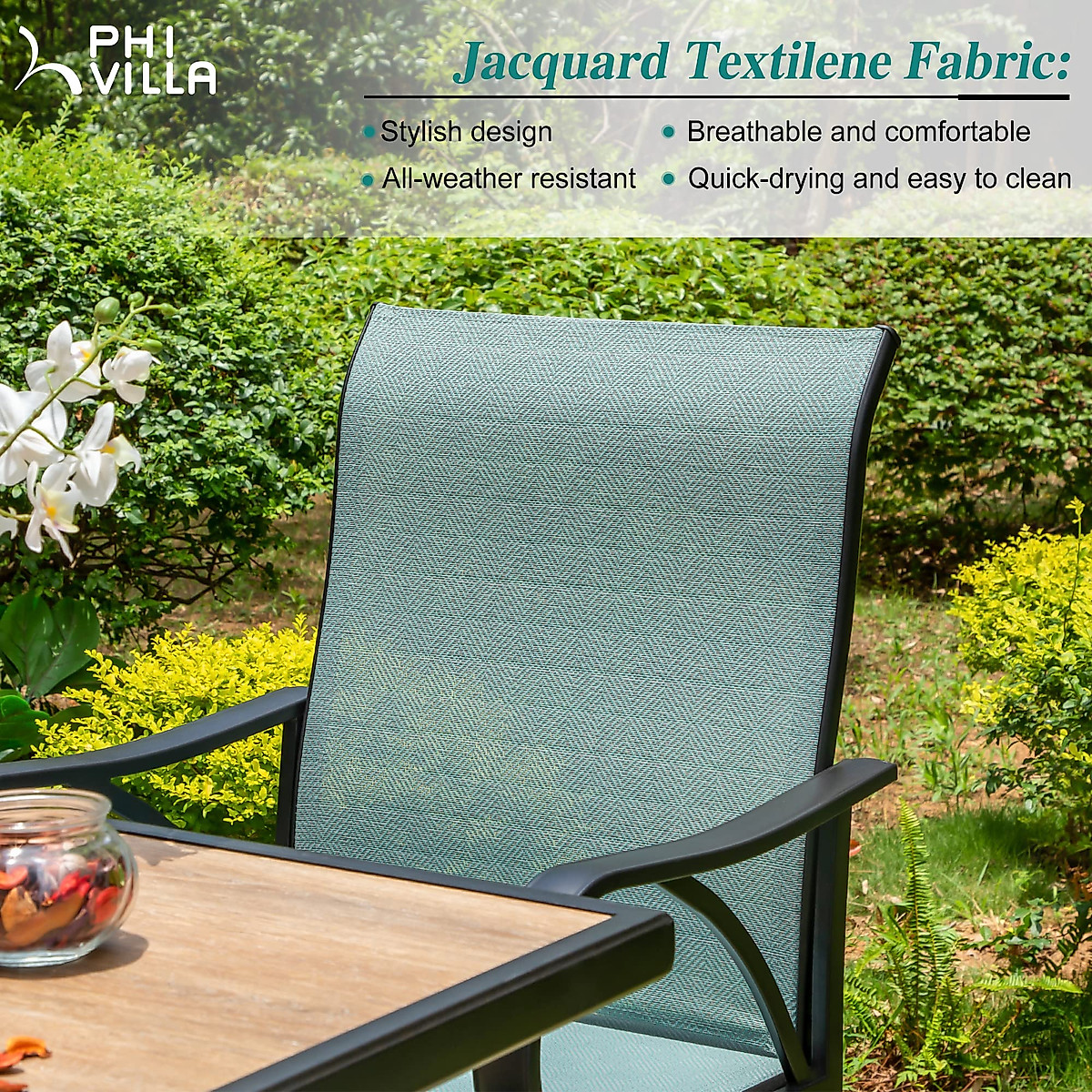 PHI VILLA Patio Outdoor Bar Stool Swivel Chairs, Outdoor Bar Height Patio Chairs with Back, All-Weather Textilene Fabric Bar Furniture for Garden, Waterproof and Quick-Drying, Set of 6