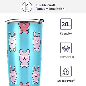 HXshaoye cute animal rabbits bunny blue peach Stainless Steel vacuum insulated water bottle Leak-proof Lid and Straw mug spill proof leak proof for gym simple travel coffee tumbler vaso para cafe