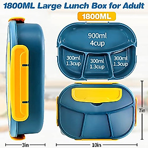 Tsmsv 1800ML Bento Box Adult Lunch Box,Adult Bento Box,Lunch Box Containers,Lunch Containers for Adults,Bento Boxes,Bento Lunch Box for Adults,Bento Box Accessories with Fork,Cake Cups,Sauce Cup-Blue