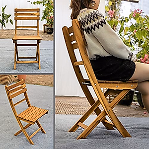 INTERBUILD REAL WOOD Acacia Hardwood Sofia Folding Chairs Balcony|Dining|Lawn|Indoor|Outdoor|Patio Chairs, 17" Tall, 2 Piece Set - Golden Teak