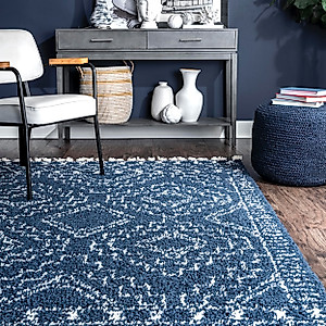 nuLOOM Vasiliki Moroccan Tribal Shag Area Rug , 5' x 8', Blue, Oval