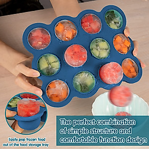 HIWOOD Baby Food Storage Container -12 x 1.5OZ Silicone Baby Food Freezer Tray with Silicone Lid, Baby Food Freezer Containers for Homemade Baby Food, Vegetables & Fruit Purees - Midnight Blue