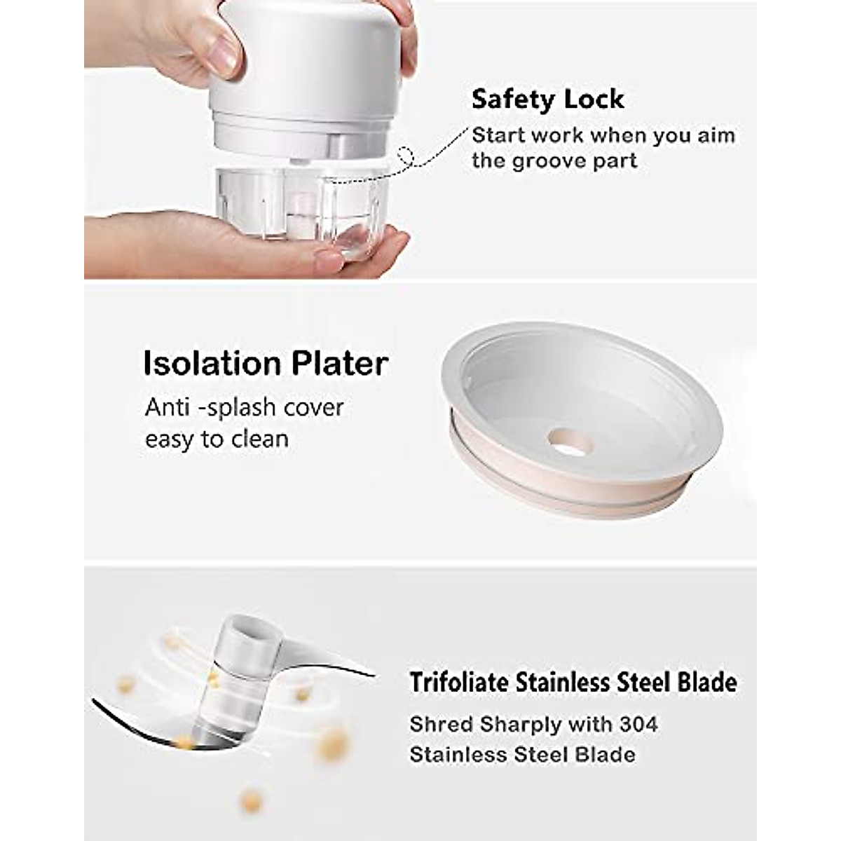 AYOTEE Cordless Portable Mini Food Chopper, Small Electric Food Processor For Garlic Veggie, Dicing, Mincing & Puree , 100ml, Baby Food Maker, White