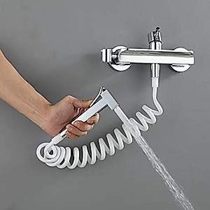 MINJING Bidet Sprayer Kit for Toilet Chrome Wall Mounted Bidet Attachment Faucet Single Handle Hot and Cold Bathroom Toilet Bidet Mixer Spray Kit,Shower Hose