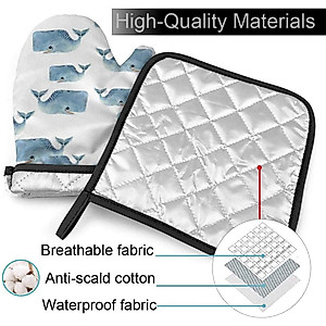 HENGE Whale Pod in Blue Oven Mitts and Pot Holders Sets of 2,Resistant Hot Pads,Flexible Cooking Oven Gloves for Microwave BBQ Cooking Baking Grilling
