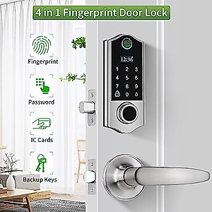 Harfo Fingerprint Door Lock with 2 Lever Handles, Smart Door Lock, Keyless Entry Door Lock, Door Locks with Keypads, Front Door Lock Set, Keypad Door Lock with Handle (Satin Nickel)