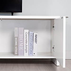 Madesa TV Stand for TV's up to 80 inches, 71 inch, TV Table with Cable Management, Wooden, 18'' H x 15'' D x 71'' L - White