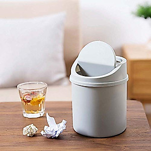 REBABA Desktop Mini Trash Can with Swing Lid, Plastic Tiny Waste Bin Countertop Trash Can for Office Bathroom Kitchen Hotel(Grey)