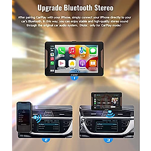 Spedal 7 Inch Wireless Apple CarPlay and Android Auto, Portable Car Stereo with Mirror Link, Multimedia Player, Bluetooth, AUX/FM, Google and Siri Assistant, Dash or Windshield Mounted