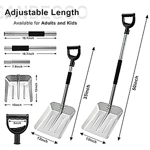 Snow Shovel for driveway-50 inch Aluminum Stainless Steel Lightweight Portable Sports Utility Forklift Trunk Camping Garden Beach Cleaning House Large Emergency