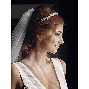 SWEETV Rhinestone Bridal Headband Silver Crystal Tiara for Women Pearl Wedding Headpieces for Bride Hair Accessories for Prom Birthday Party