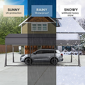 GS CHIER 10x15FT Metal Carport, Heavy Duty Carport with Galvanized Steel Roof and Enhanced Base, Upgraded Large Outdoor Carport Canopy, Metal Carport Garage for Cars, Boats, Trucks, Gray(10x15FT)