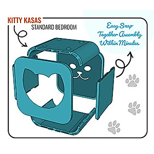 Kitty Kasas New! Standard Snap-On Modular Cat House, Bedroom Cube, Teal (KKB-115)