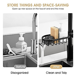 CZMIYRPY Stainless Steel Faucet Rack - Sponge Holder for Kitchen Sink Adjustable Detachable Faucet Rack, Sink Sponge Holder for Soap, Shampoo, Shower Caddy Shelf