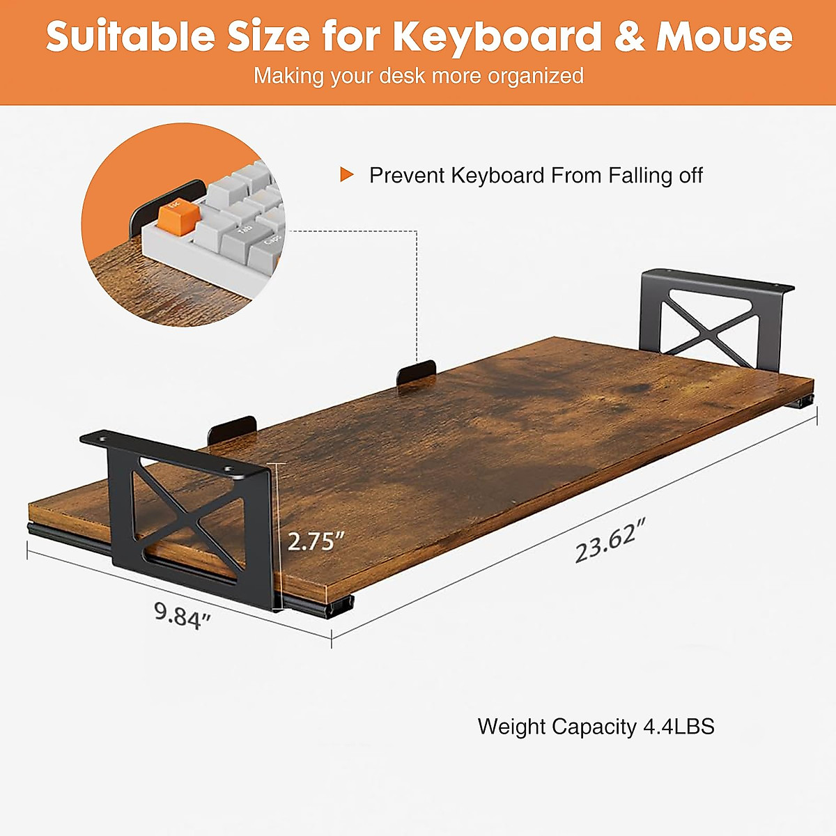 Sweetcrispy Electric Standing Desk Adjustable Height, 48 x 24 inch Stand up Sit Stand Desk with Keyboard Tray, Ergonomic Home Office Rising Table Computer Workstation Gaming Work Desk, Rustic Brown