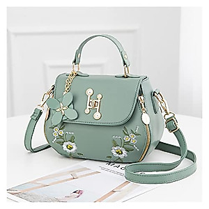 TUDEXX Purses and Handbags for Women Top Handle Satchel Shoulder Bags Ladies Leather Totes，Floral Pattern Zipper Handbag (Color : Green)