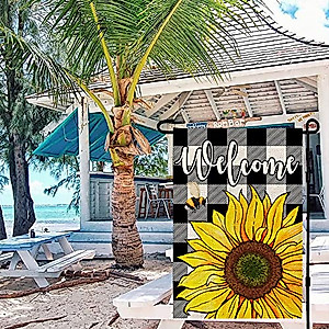 CROWNED BEAUTY Summer Bee Garden Flag Sunflower Buffalo Plaid Yard 12x18 Inch Small Double Sided Outside Farmhouse Party Décor