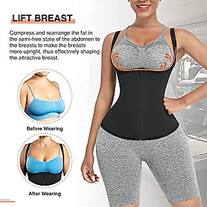 FeelinGirl Waist Trainer for Women Corset Vest Body Shaper Cincher Trimmer Tank Top Sport Girdle with Steel Bones Black
