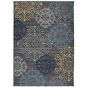 Modern Floral Swirl Design Non-Slip (Non-Skid) Area Rug 5 X 7 (5' 3" X 7' 3") Gray
