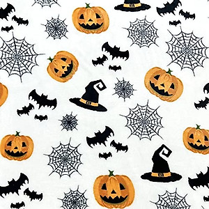 Haunted Halloween Throw Blanket: Spider Webs Witch's Hat Black Bats and Decorated Pumpkins Print on Soft Velvet Fleece Throw Blanket