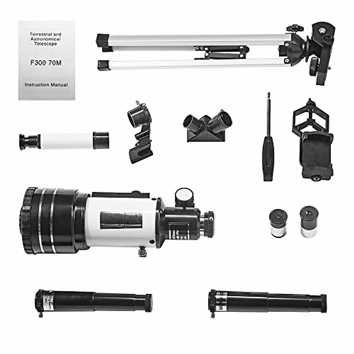 Jahy2Tech Telescope for Kids Adults Astronomy Beginners Professional Astronomical Refractor Telescope with 70mm Aperture and 300mm Focal Length,Adjustable Tripod Stand,Mobile Phone Holder(White)