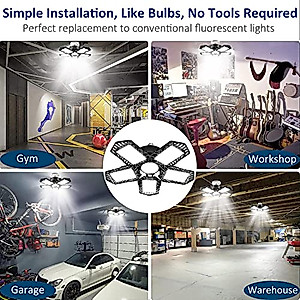 LECLSTAR 2-Pack Garage Light 160W LED Garage Light - 16000LM 6500K Deformable LED Garage Ceiling Light, LED Shop Light with 5 Multi-Position Panels, Easy-Installation LED Lights for Garage, Workshop