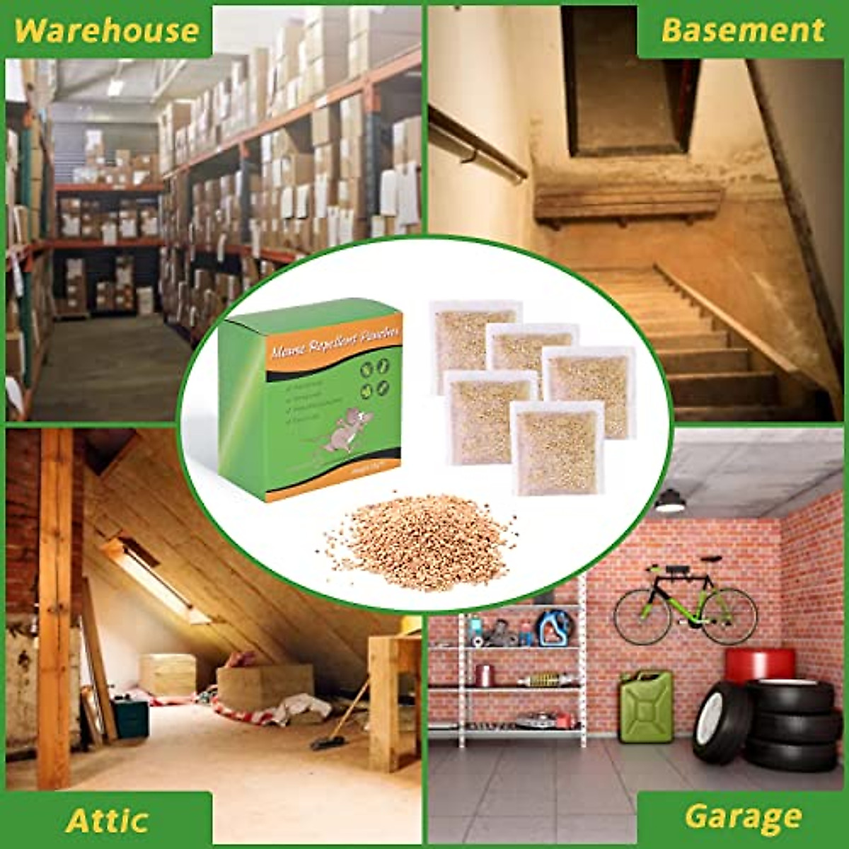 Mouse Repellent,Peppermint Oil to Repel mice and Rats in Warehouse/Basement/Attic/Garage/Shed/Cabin,1.23 Oz.(5 Pouches) New Type