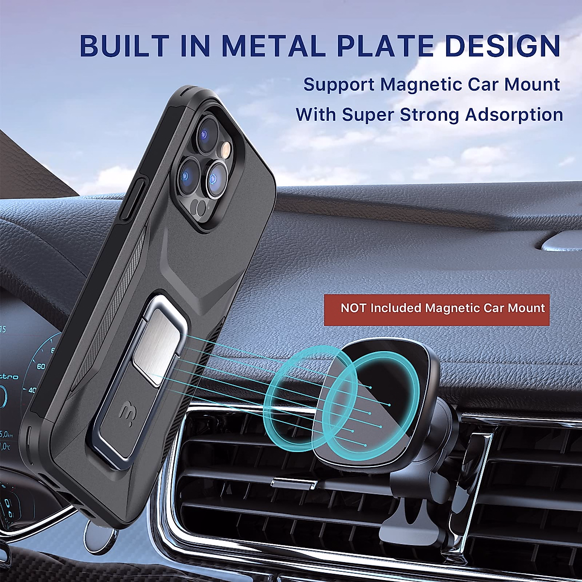 MYBAT Pro Stealth Series Phone Case for iPhone 14 Pro Max Case with Stand 6.7",Support Magnetic Car Mount, Heavy Duty Military Grade Drop Protective Rugged Bumper Armor Covers(Black)