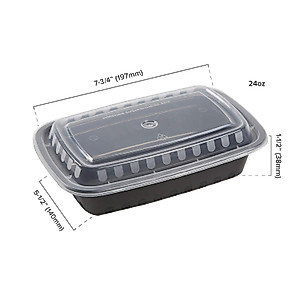 AmerCare 7.75 Inch x 5.5 Inch Black Plastic Containers and Lids, 1.5 Inches Deep, 24 Ounces, for Microwave or Freezer, Pack of 150