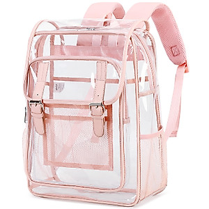 abshoo Transparent Clear Backpack Heavy Duty Backpack For School Teen Girls Women Clear Bookbag (Pink)