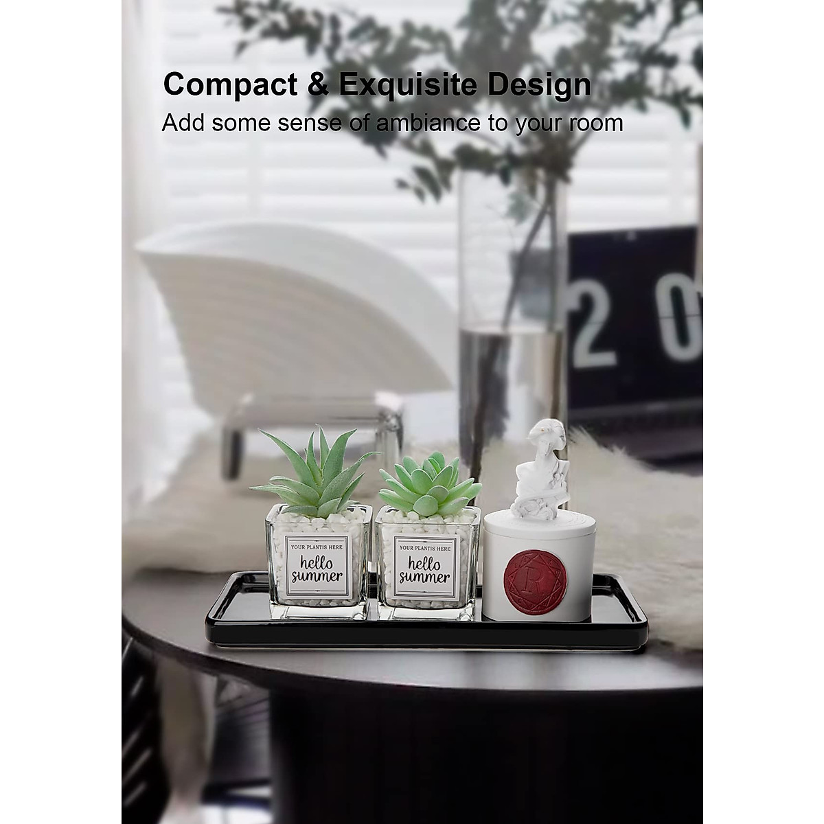 Nucookery 10" Serving Tray,Porcelain Kitchen Rectangle Platter,Ceramic Bathtub Organizer, Black (10", Set/1)