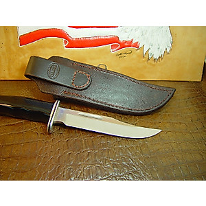 Buck 119 Custom Left Hand Knife Sheath, Genuine Buffalo Hide Leather Knife Holder, Dark Brown